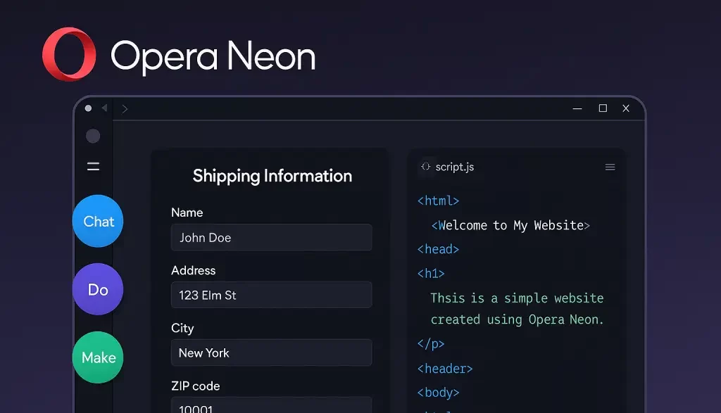 Opera Neon: O Navegador com IA que Cria Sites e Jogos